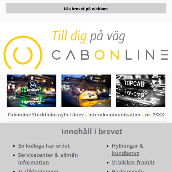 Cabonline Stockholm Nyhetsbrev – Till dig på väg nr: 2301