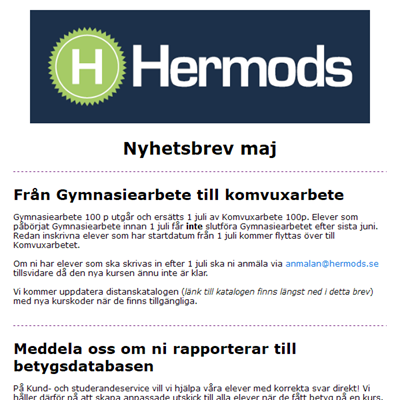 Nyhetsbrev Hermods Komvux distans maj 2021