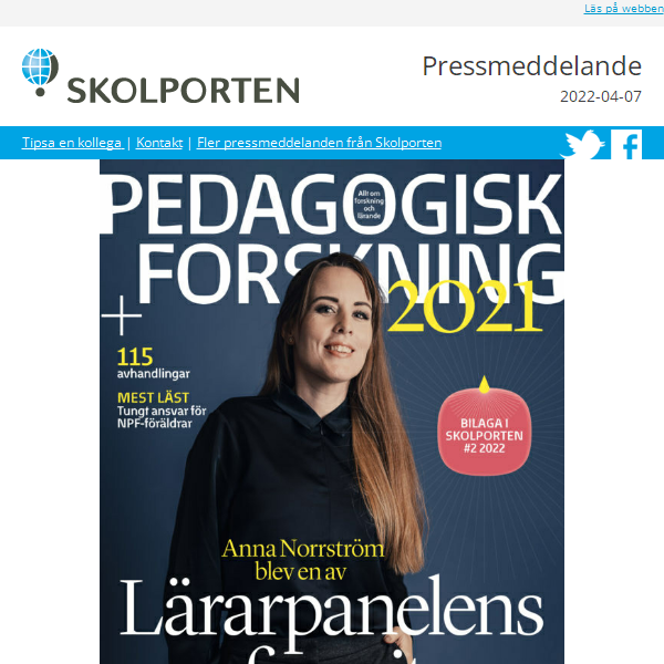Skolporten sammanställer pedagogisk forskning år 2021